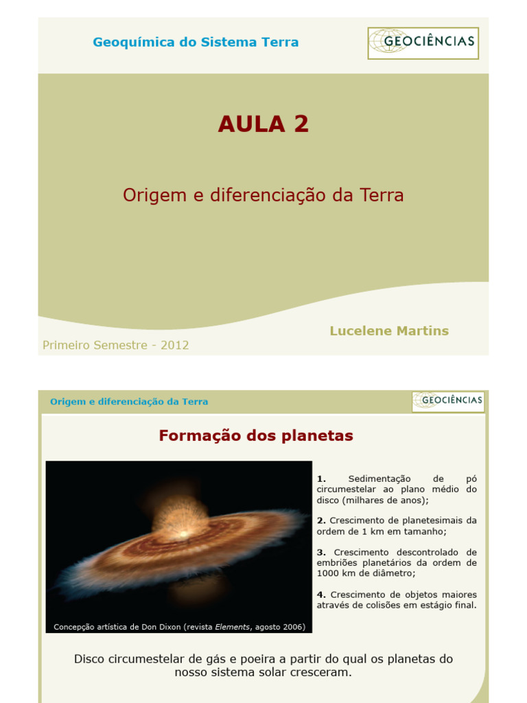 Aula 02 - Diferenciacao Da Terra | PDF | Terra | Crosta (Geologia)