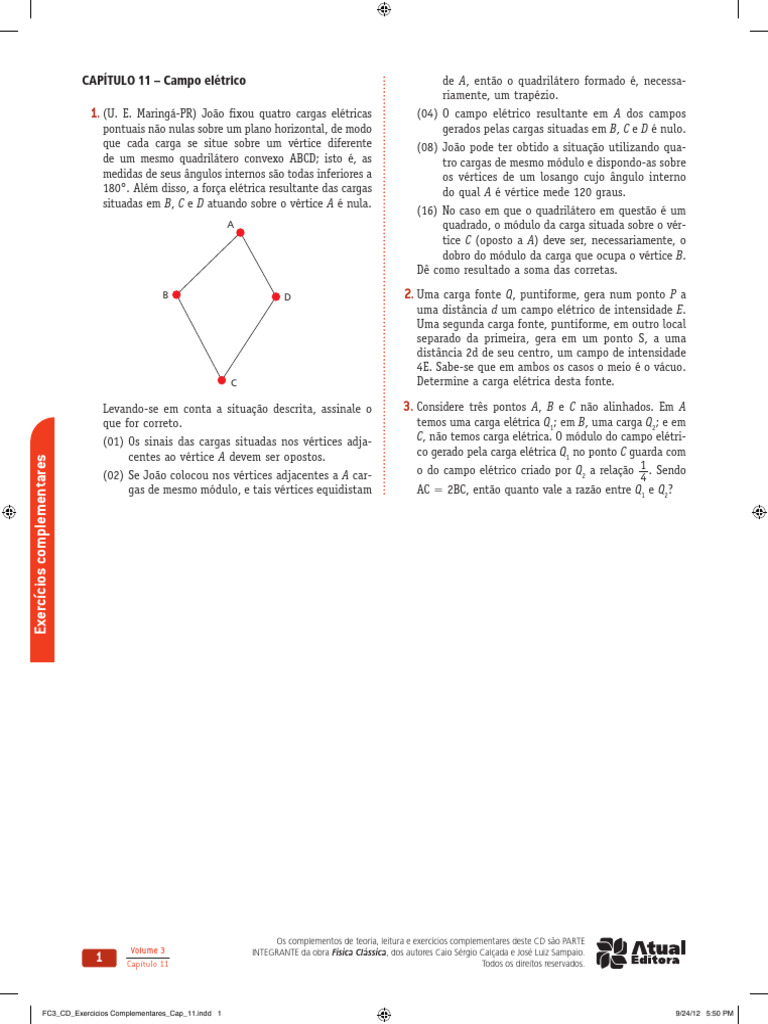 011 Cap FC3 Exerc. Compl | PDF | Campo elétrico | Eletricidade