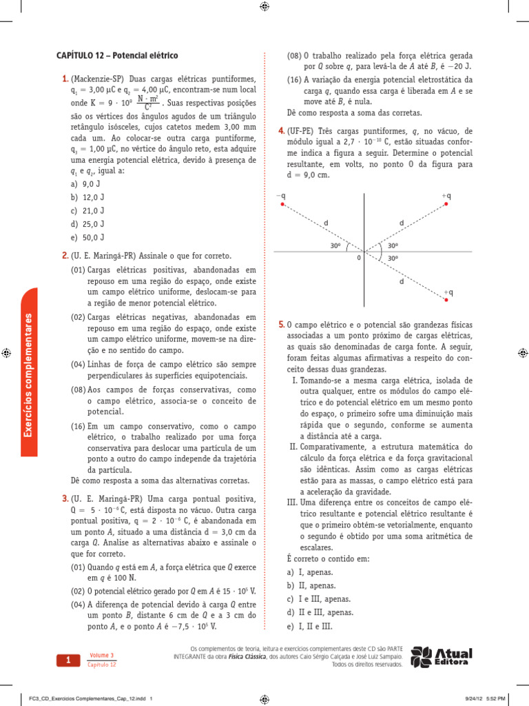 012-Cap-FC3-Exerc. Compl | PDF | Campo elétrico | Eletricidade