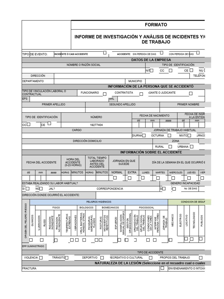 Formato de Investigacion de Accidente | PDF | Lesión