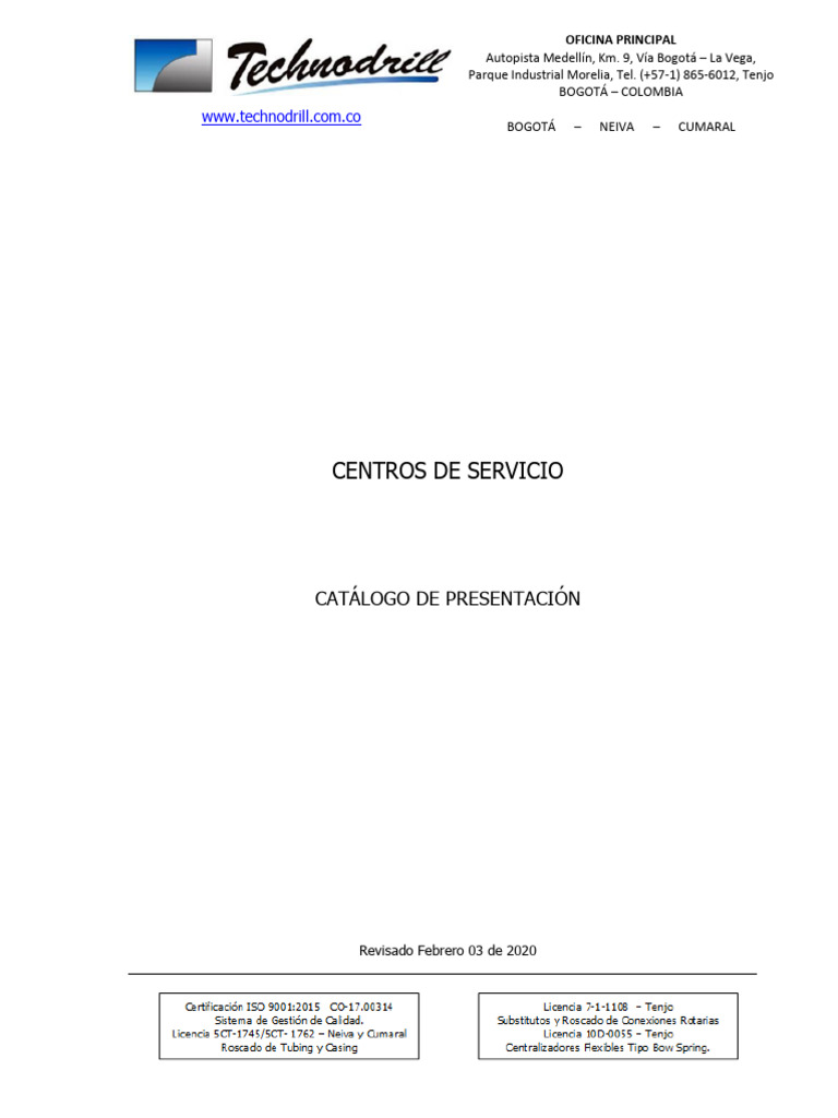 Servicios Petroleros y Certificaciones Technodrill | PDF | Bogotá | Perforar