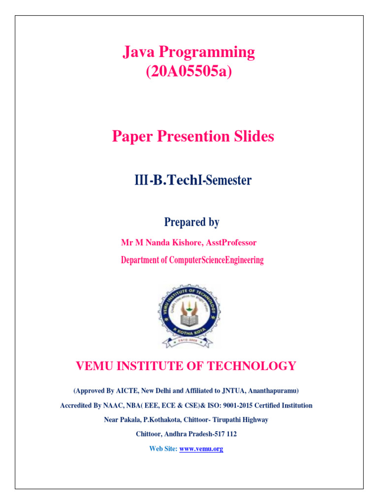Java Programming (20A05505A) : Iii - B.Techi-Semester | PDF | Inheritance (Object Oriented ...
