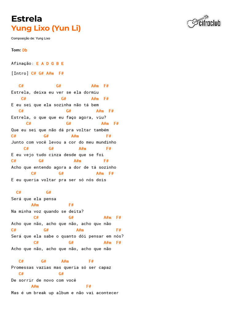 Cifra Club - Yung Lixo (Yun Li) - Estrela | PDF