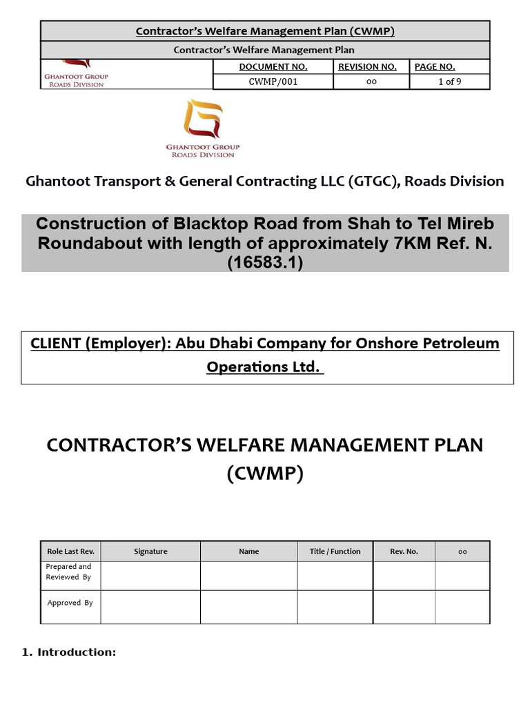 4 Contractorx27s Welfare Management Plandocx PDF Free | PDF | Water ...