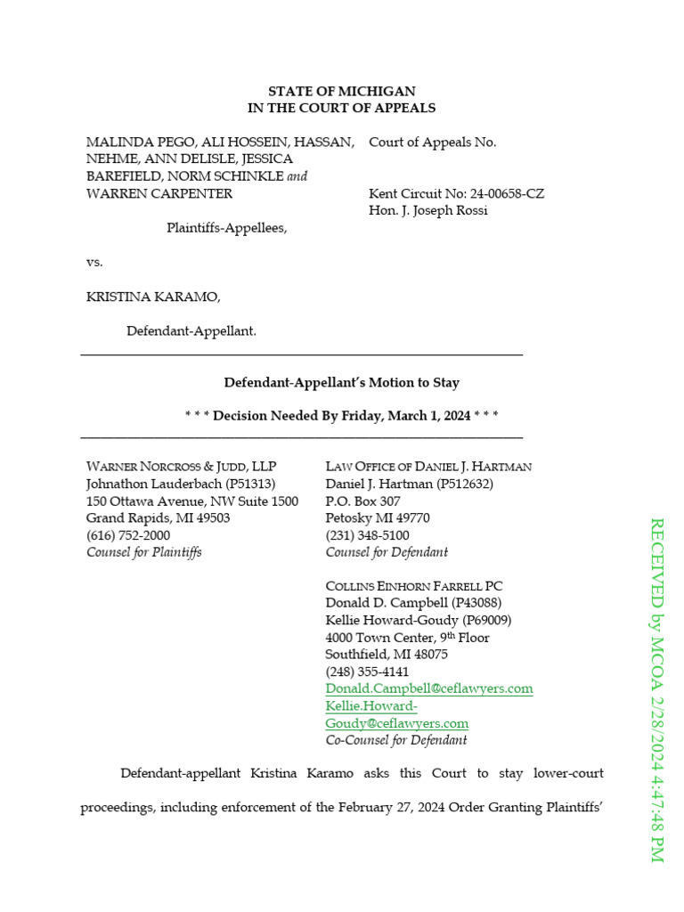 Karamo Appeal Motion For Stay | PDF | Complaint | Injunction