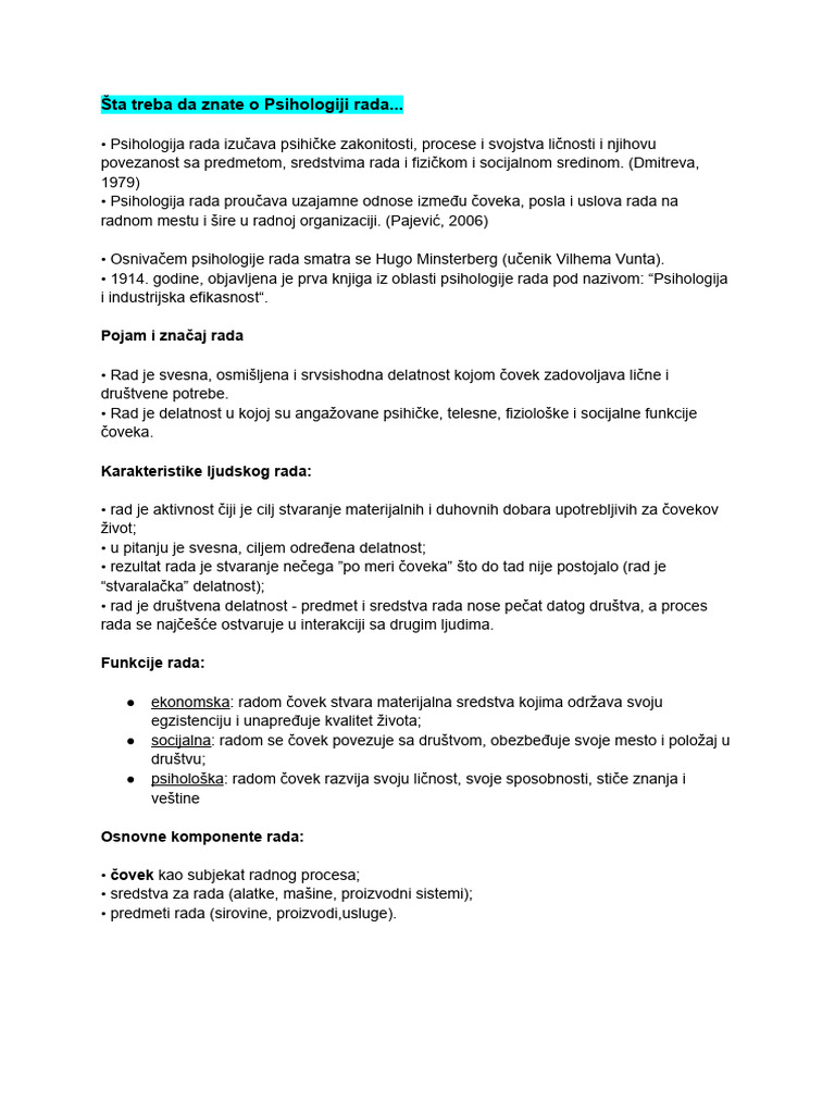 Skripta Ispit Psihologija Rada | PDF