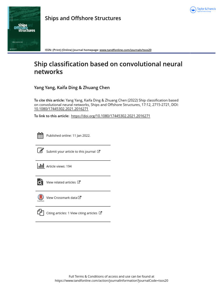 Ship Classification Based On Convolutional Neural Networks Pdf