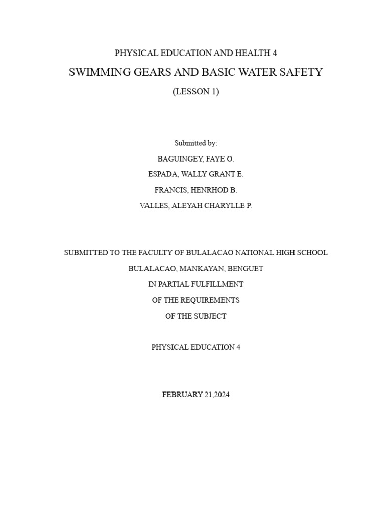 Swimming Gears and Basic Water Safety P.E 4 G12 | PDF | Swimming ...
