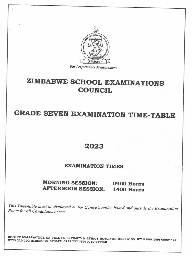 GRADE 7 2023 Timetable 1 | PDF