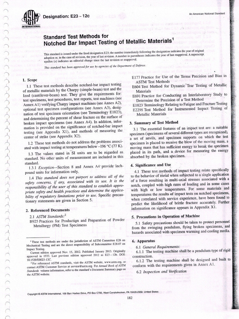 ASTM E23 Impact Testing 2012 Standard 1 | PDF