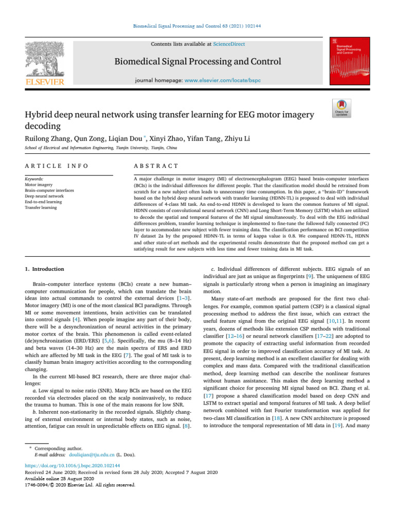 Hybrid Deep Neural Network Using Transfer Learning For EEG Motor ...