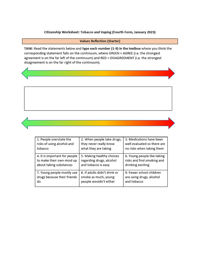 Tobacco and Vaping Worksheet | PDF | Electronic Cigarette | Tobacco Smoking