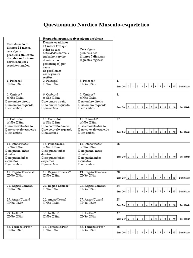 Questionário Nórdico | PDF