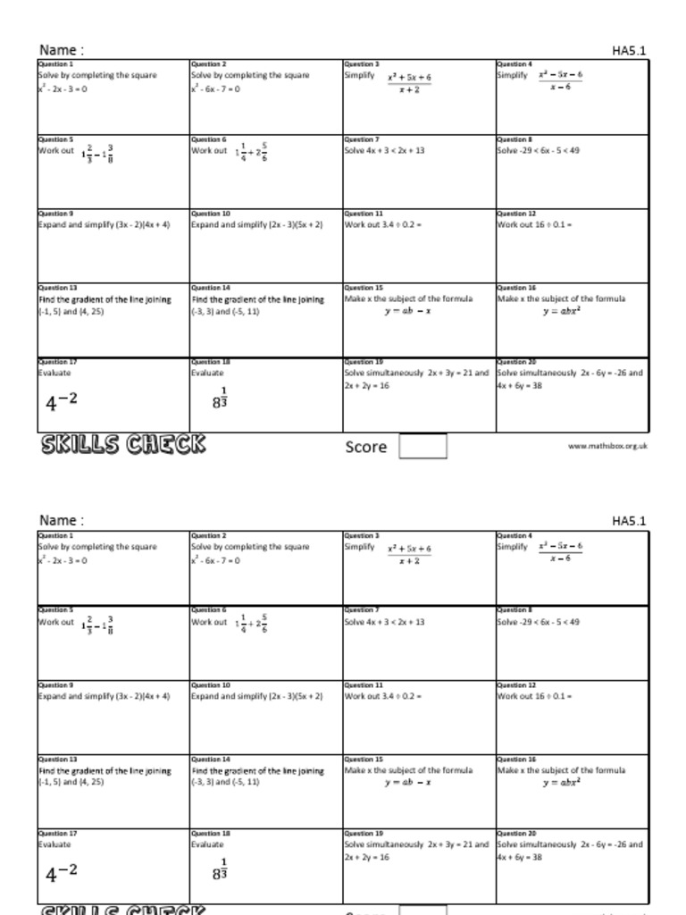 20 Quick Questions Maths ks3 | PDF | Algebra | Elementary Mathematics