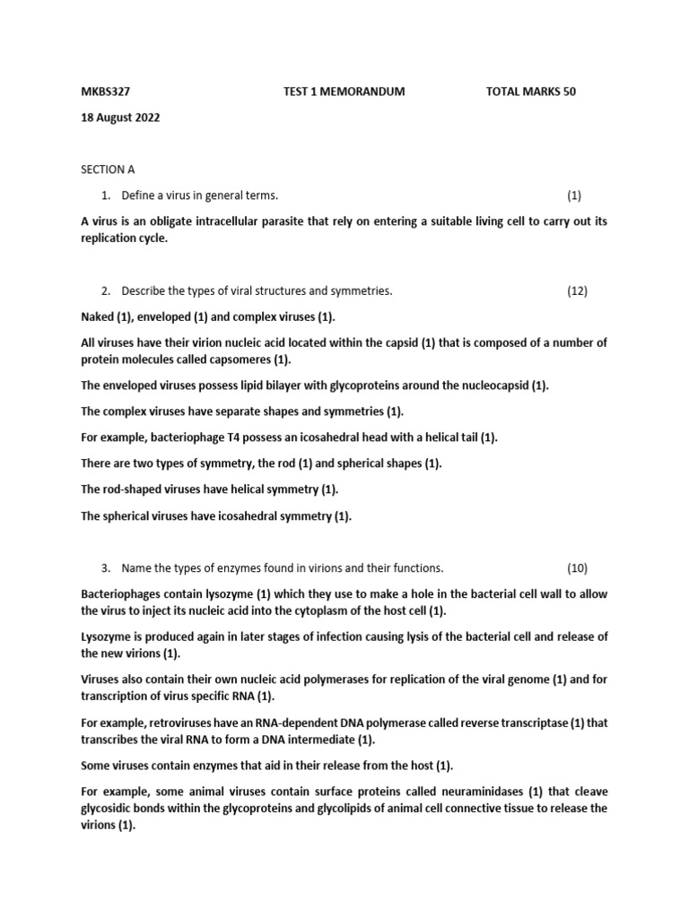 TEST 1 MEMO - 18aug22 | PDF | Virus | Life Sciences
