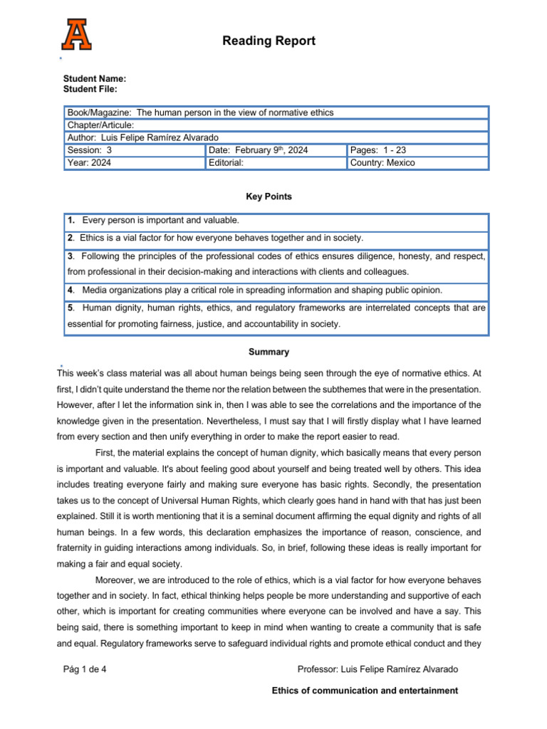 Reading+Report ETICA 3a | PDF