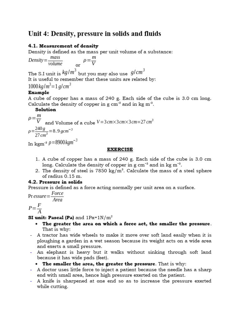 Unit 4 | PDF | Density | Pressure