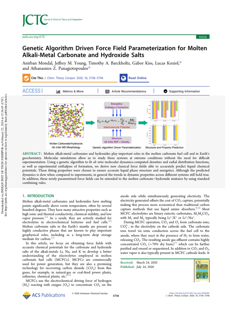 Mondal Et Al 2020 Genetic Algorithm Driven Force Field Parameterization For Molten Alkali Metal ...