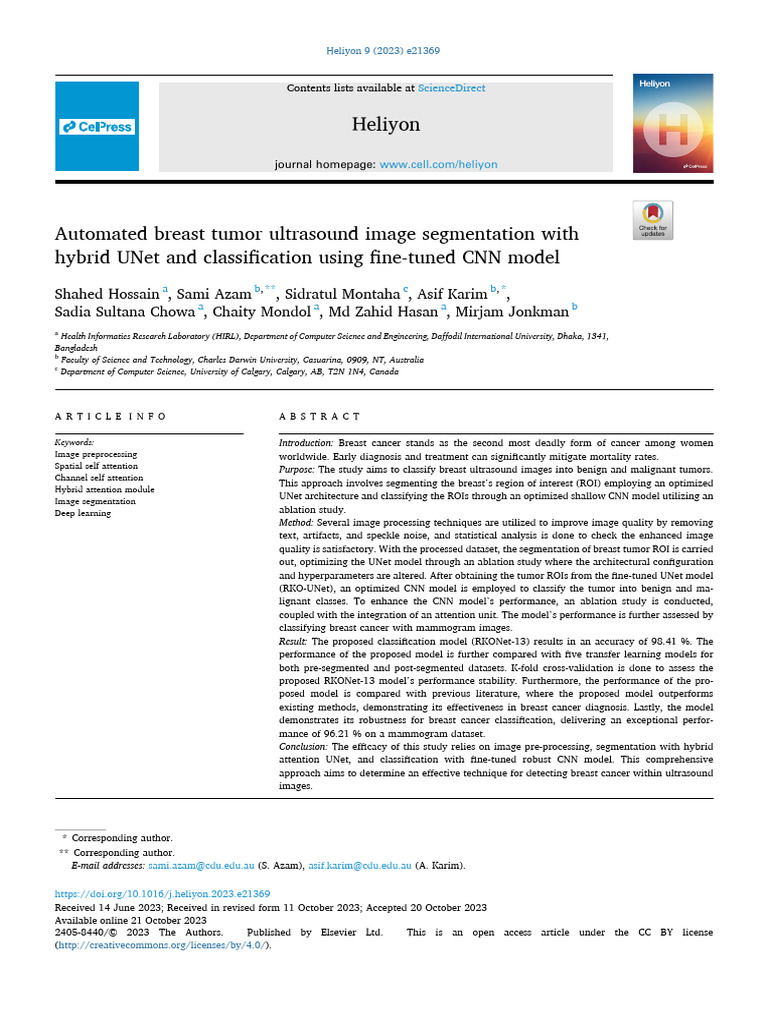 Automated Breast Tumor Ultrasound Image Segmentation With Hybrid Unet And Classification Using