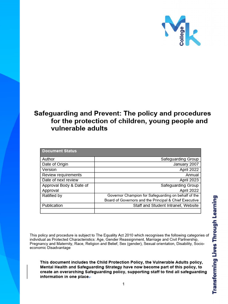 Safeguarding Policy for Vulnerable Groups | PDF | Child Protection ...
