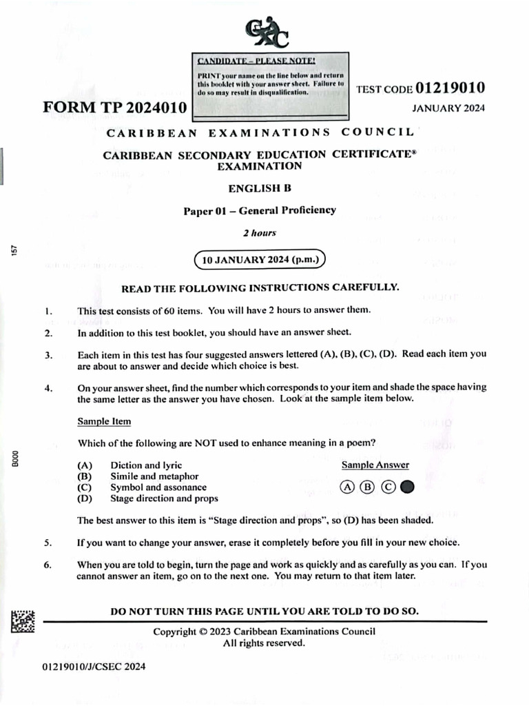 CSEC English B P01 Jan 2024 - 240115 - 063130.PDF Version 1 | PDF