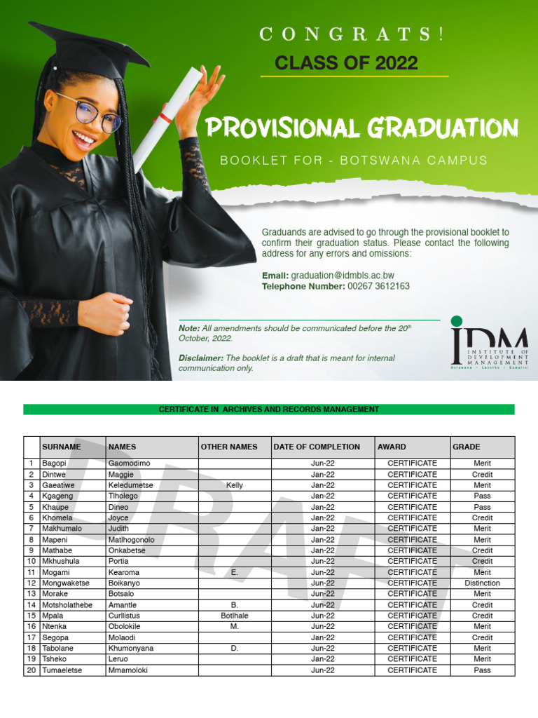 Graduation List Botswana | PDF