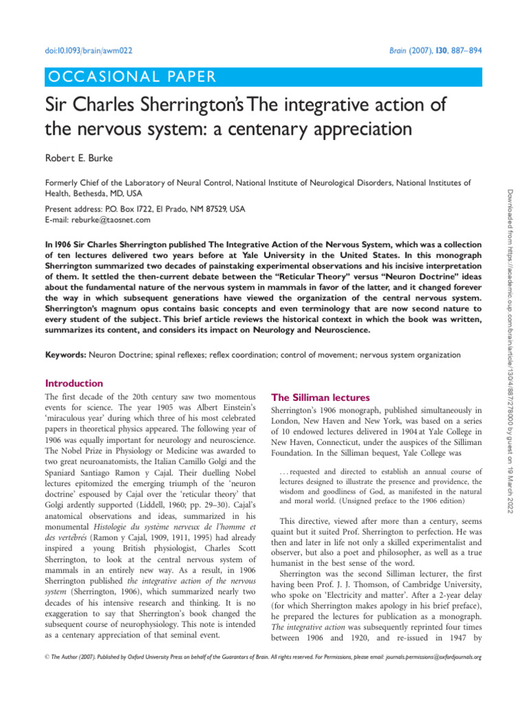 Sherrington The Integrative Action of The NS | PDF | Nervous System ... Sherrington The Integrative Action of The NS | PDF | Nervous System ...