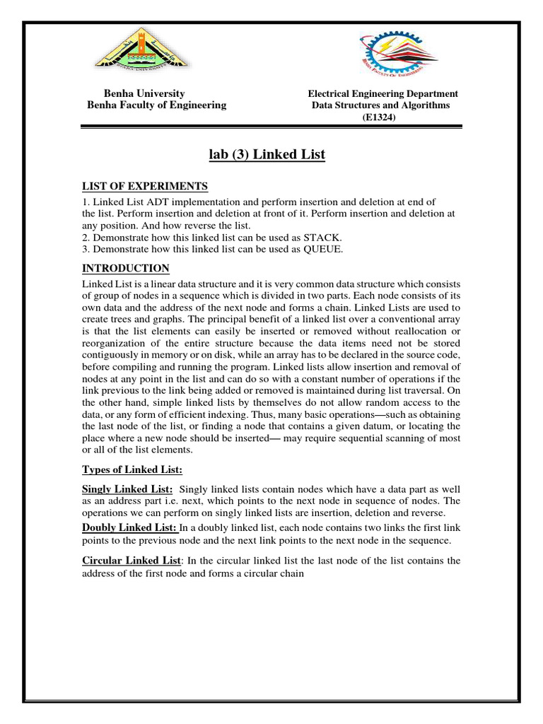 Lab3 Linked List Pdf Queue Abstract Data Type Computer Programming