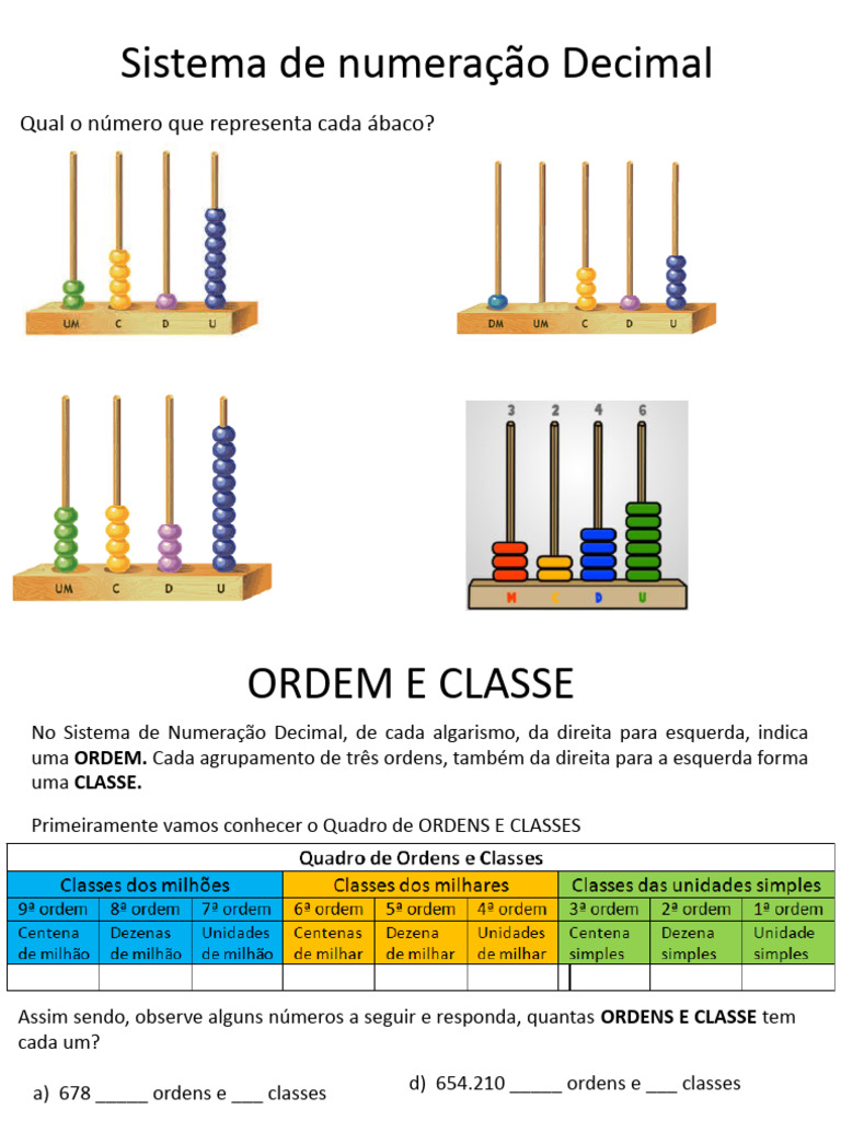 Ordens e Classes no Sistema Decimal | PDF | Decimal | Notação matemática