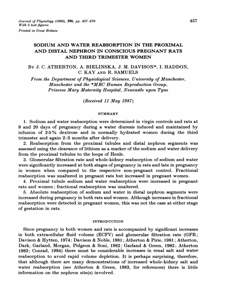 Sodium and Water Reabsorption in Pregnancy | PDF | Pregnancy ...