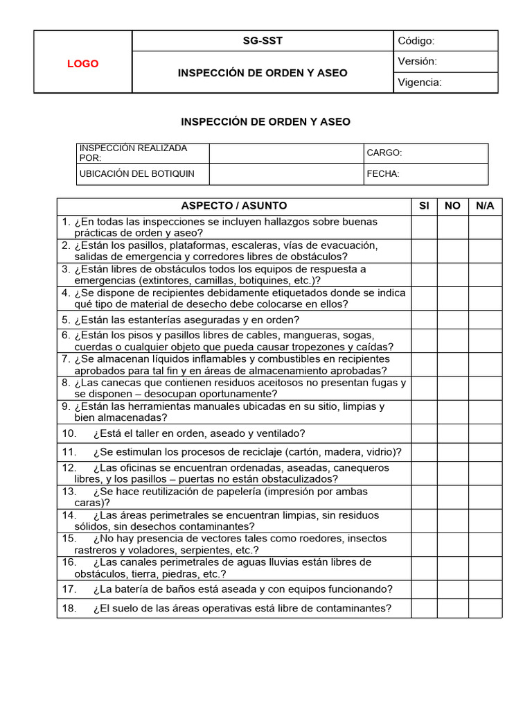 Inspección de Orden y Aseo | PDF | Residuos | Materiales