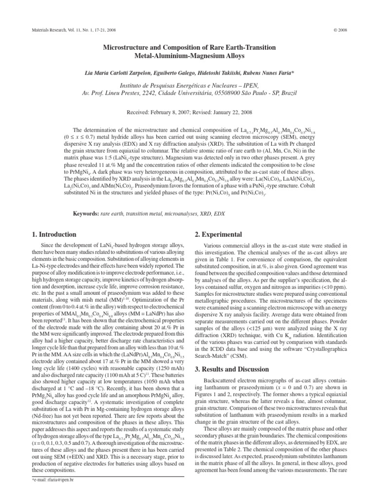 Microestructure and Composition of Rare Earth... | PDF | Alloy | Nickel
