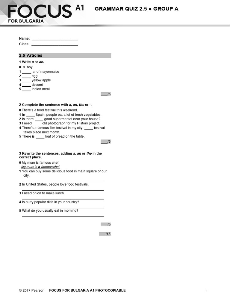 Grammar Quiz 2 5A | PDF