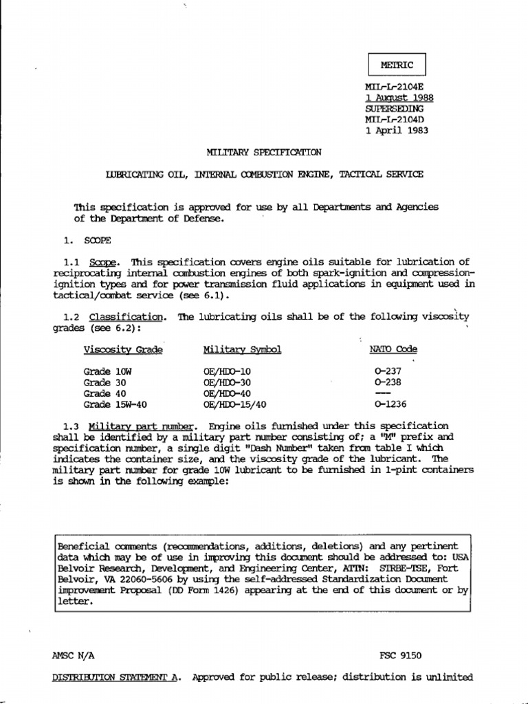 Military Specification for Engine Oils | PDF | Motor Oil | Petroleum
