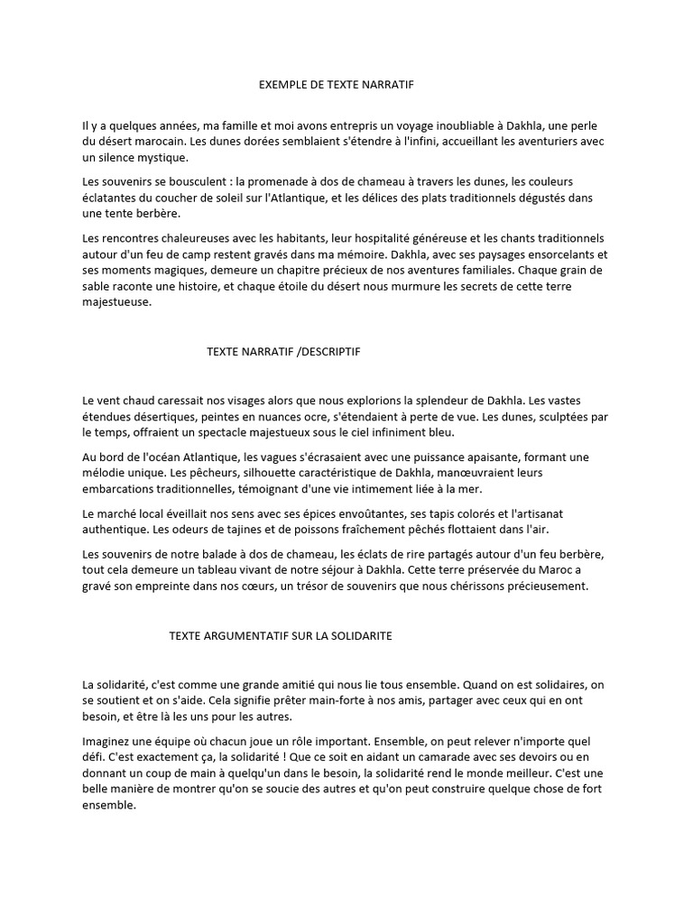 Exemple de texte narratif à Dakhla | PDF | Citoyenneté