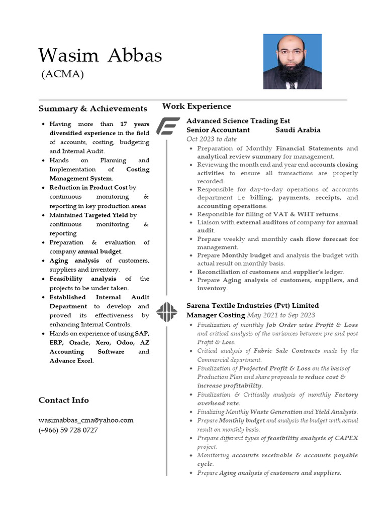Wasim Abbas Resume | PDF | Audit | Accounting