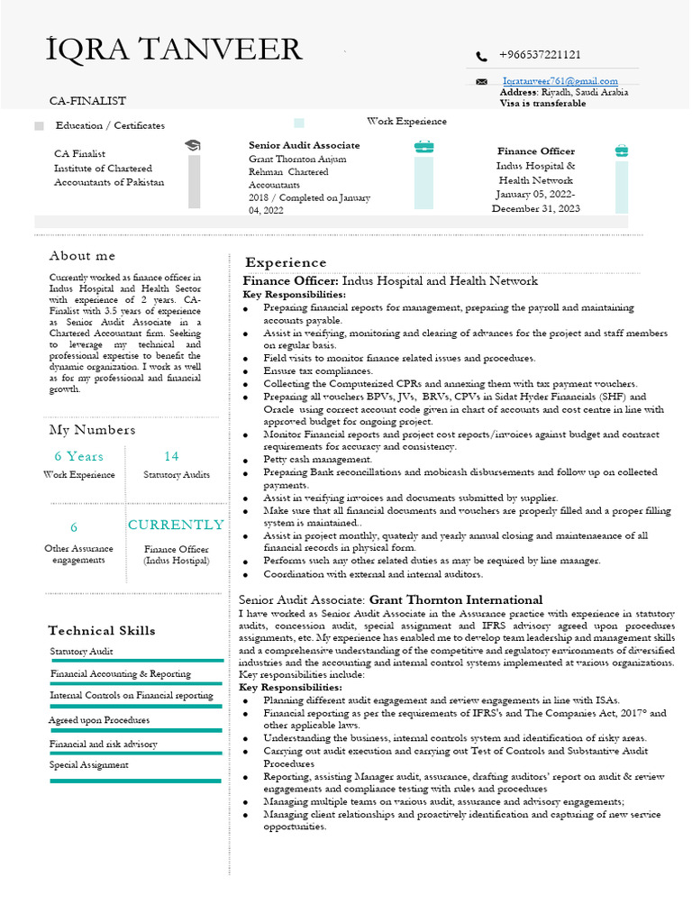 Resume (Iqra Tanveer) | PDF | Audit | Internal Control
