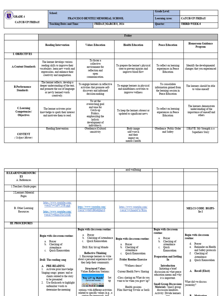 Dll-Catch-Up-Friday-Week-6 Edited | PDF | Learning | Experience