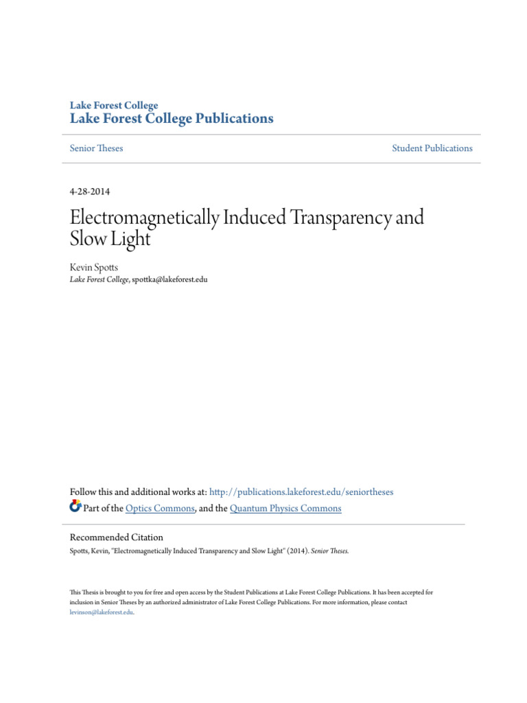 Electromagnetically Induced Transparency and Slow Light | PDF ...