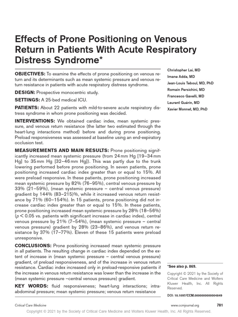 Christopher Lai Effects of Prone Positioning On Venous | PDF | Angiology | Medicine