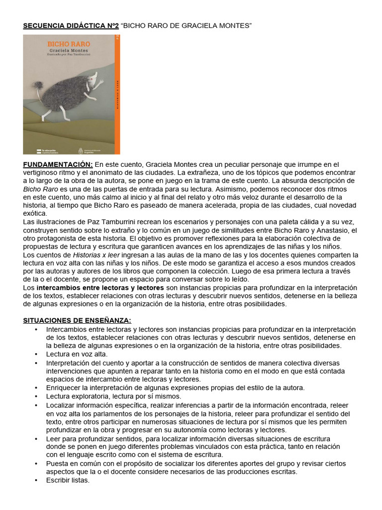 SECUENCIA DIDÁCTICA Nº2 Bicho Raro 2024EP 12 | PDF | Modificación de ...