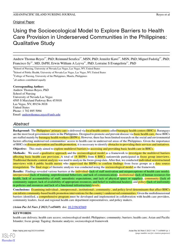 Socioecological Model Journal | PDF | Health Care | Nursing