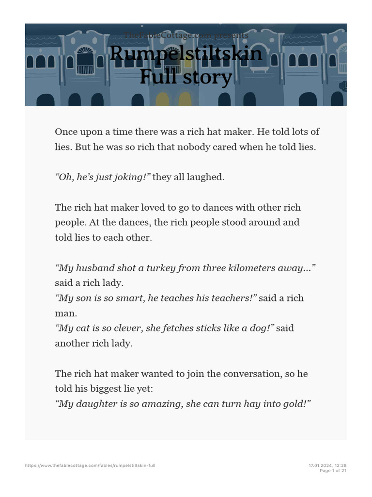 Rumpelstiltskin Fable: Lies and Gold | PDF