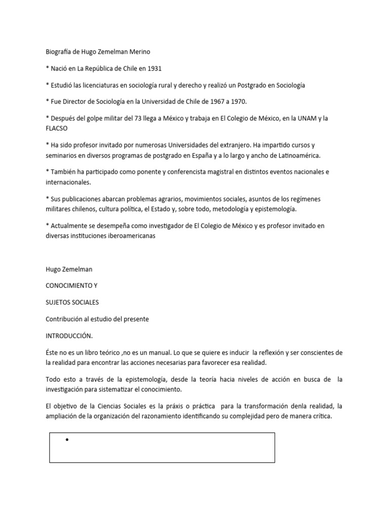Biografía e Intro Zemelman | PDF | Ciencias sociales