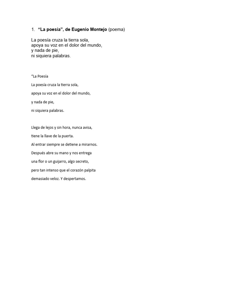 "La Poesía", de Eugenio Montejo (Poema) La Poesía Cruza La Tierra Sola ...