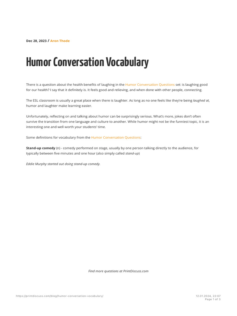 Humor Conversation Vocabulary | PDF | Laughter | Jokes