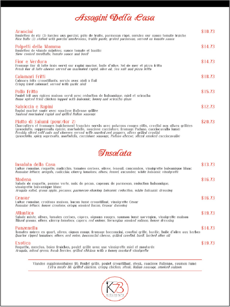 Kitchen 73 RDP Supper Menu | PDF