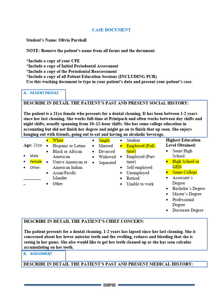 Dental Case Study: Olivia Parshall | PDF