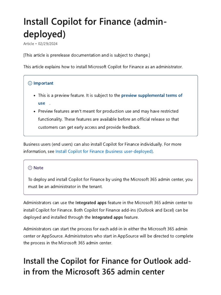 Install Copilot For Finance (Admin-Deployed) | PDF | Microsoft Outlook ...