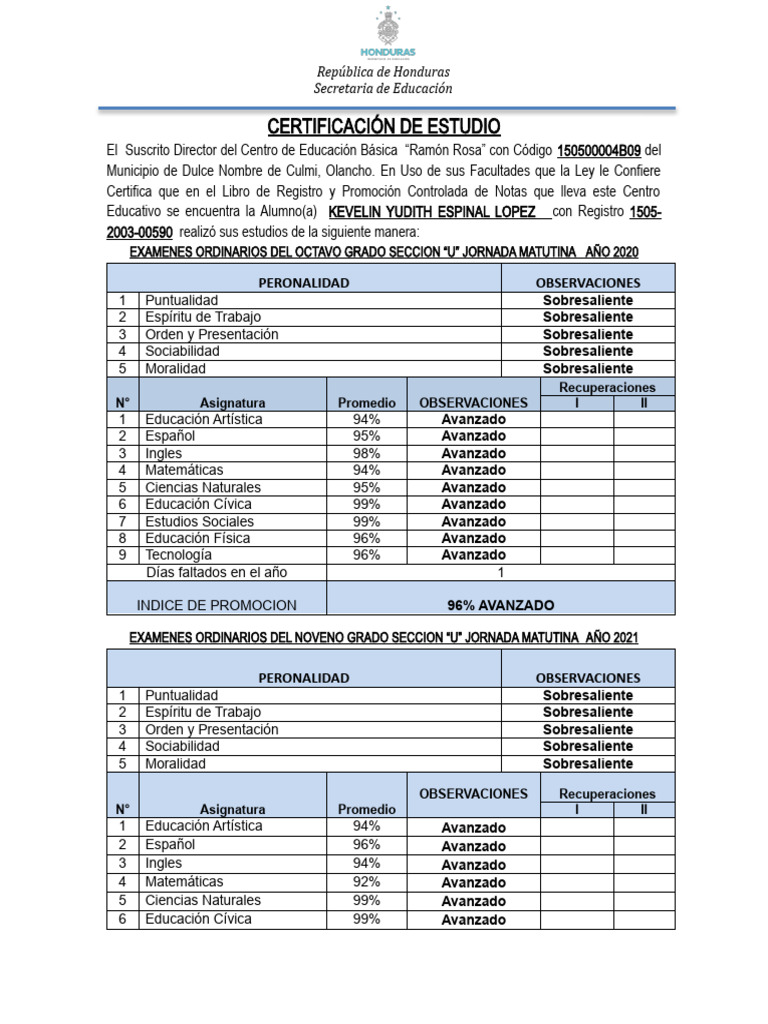 Certificación de Estudio | PDF